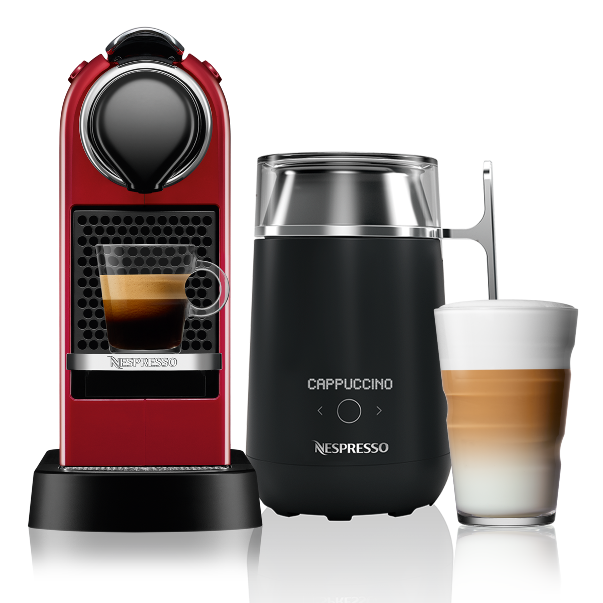 Red capsule coffee machine with Barista recipe maker